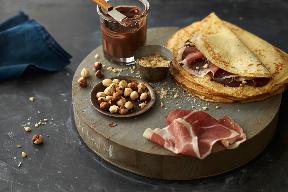 Crepes with Prosciutto and Hazelnut-Chocolate Spread | Volpi Foods
